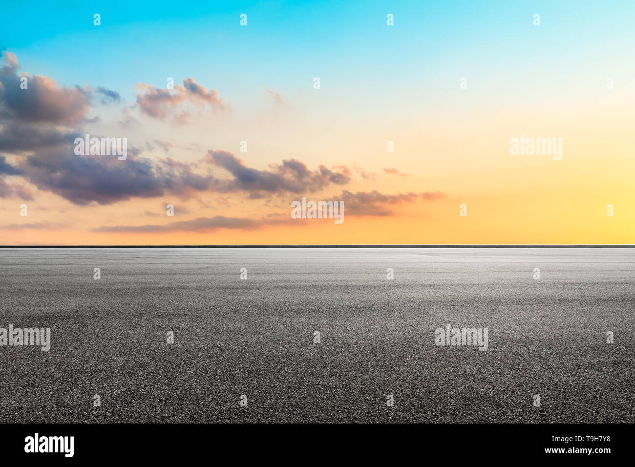 Empty race track and sky nature landscape at sunrise Stock Photo - Alamy