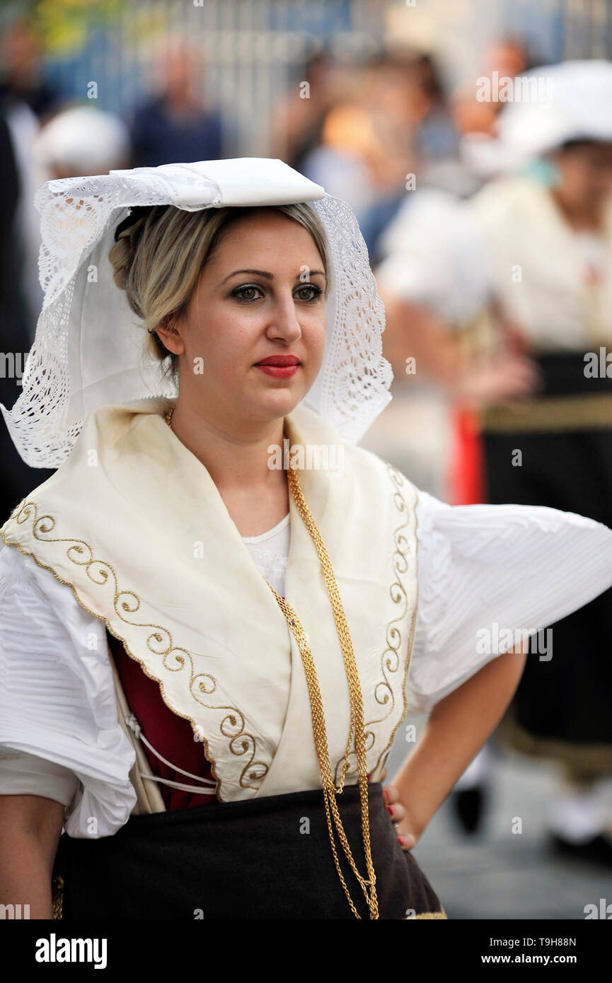 Woman in traditional costume - called 'pacchiana' - during religious ...