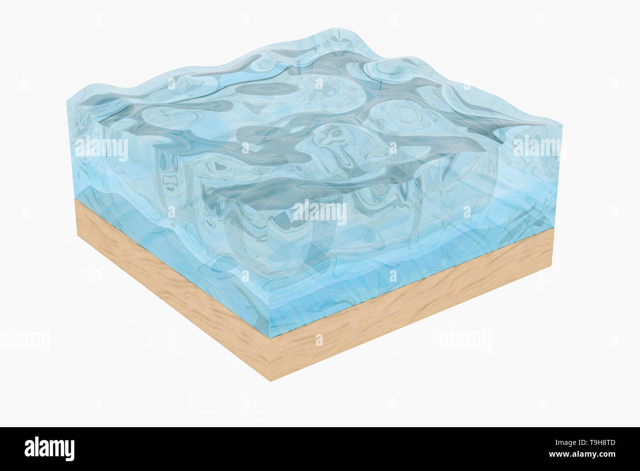 Light blue water wave cube, with creative spheres bubble, 3d rendering ...