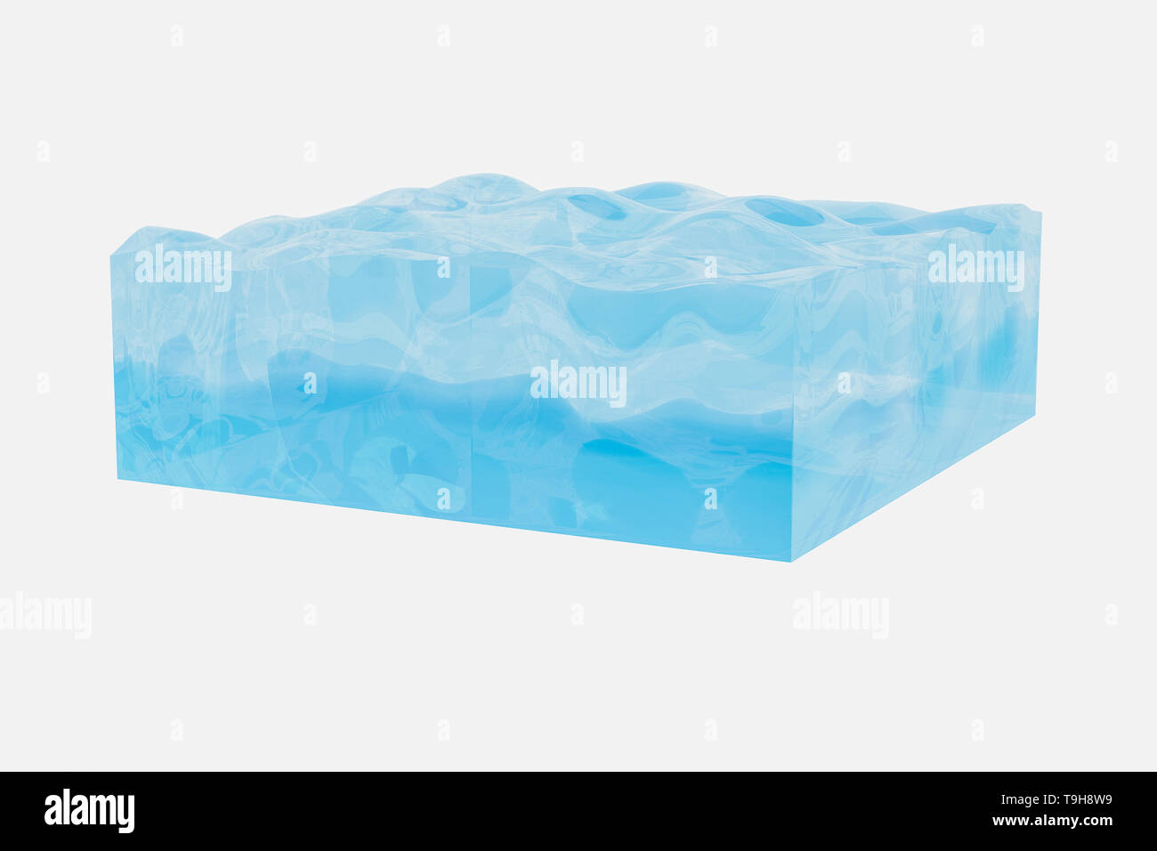 Light blue water wave cube, with creative spheres bubble, 3d rendering ...