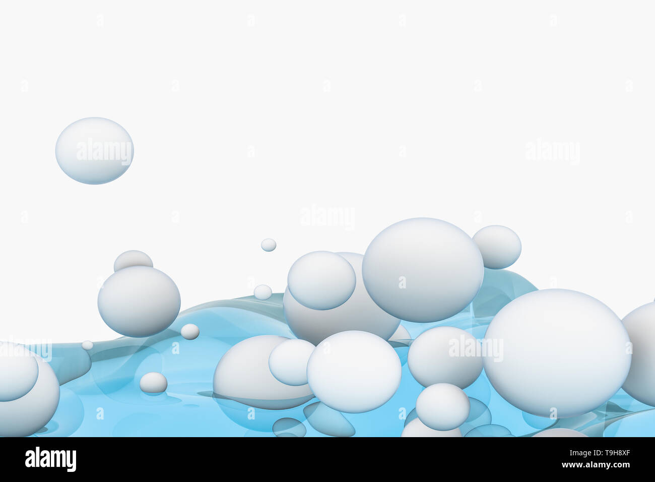 Light blue water wave cube, with creative spheres bubble, 3d rendering ...