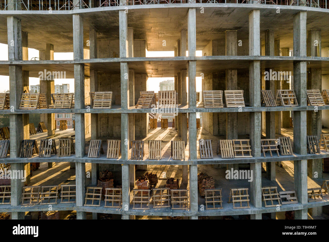 Modern building under construction detail, concrete frame, window ...