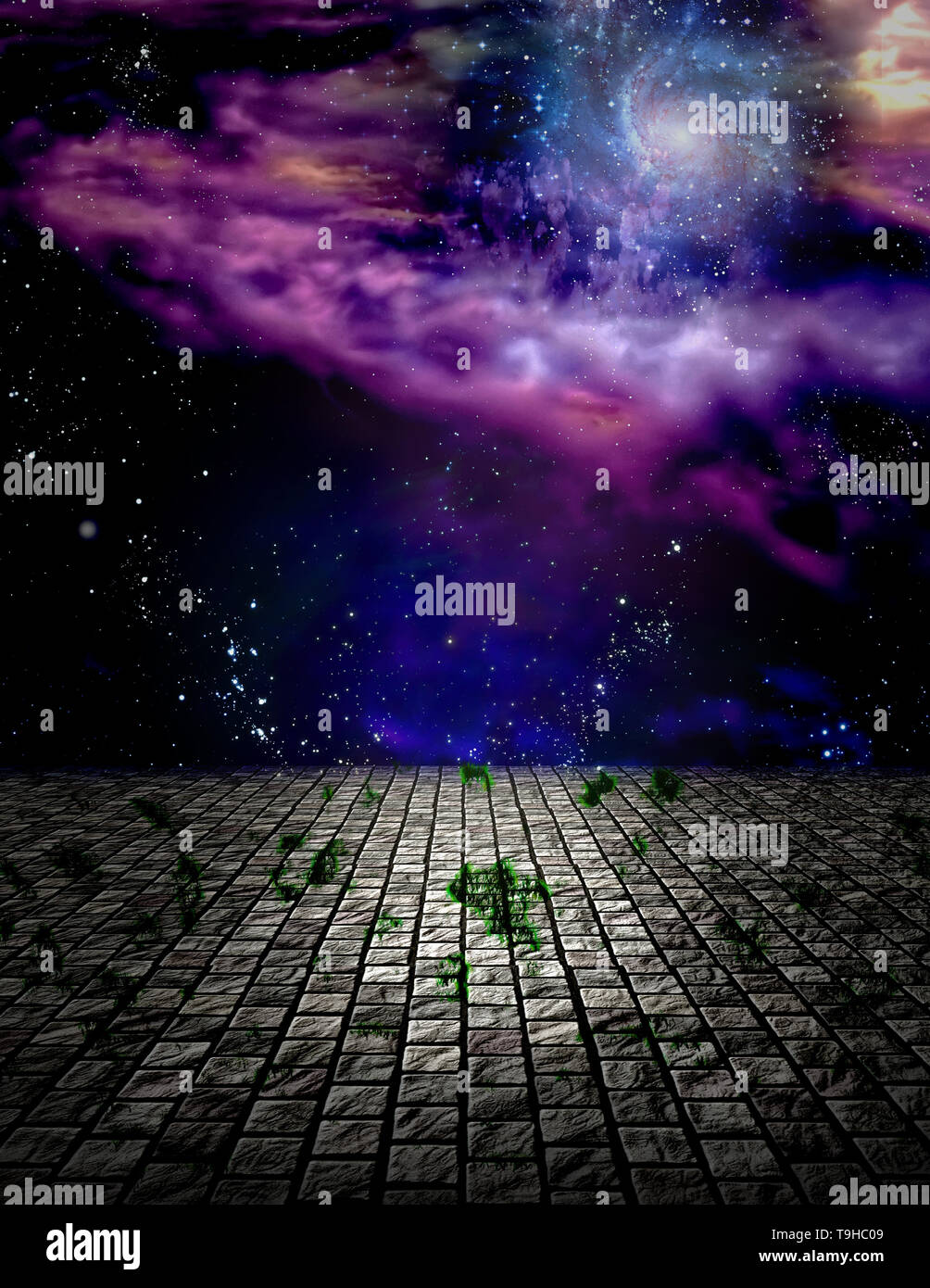 Surreal painting. Stone field in endless space Stock Photo - Alamy