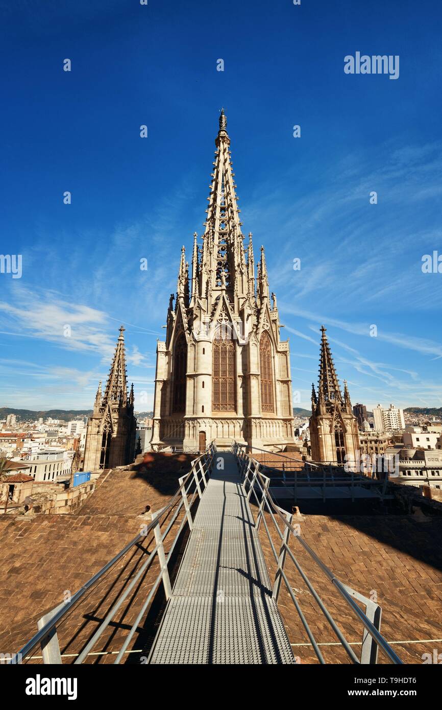 Barcelona rooftop view with city architecture in Spain Stock Photo - Alamy