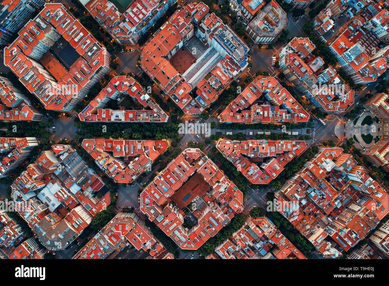 Barcelona street aerial view with beautiful patterns in Spain Stock ...