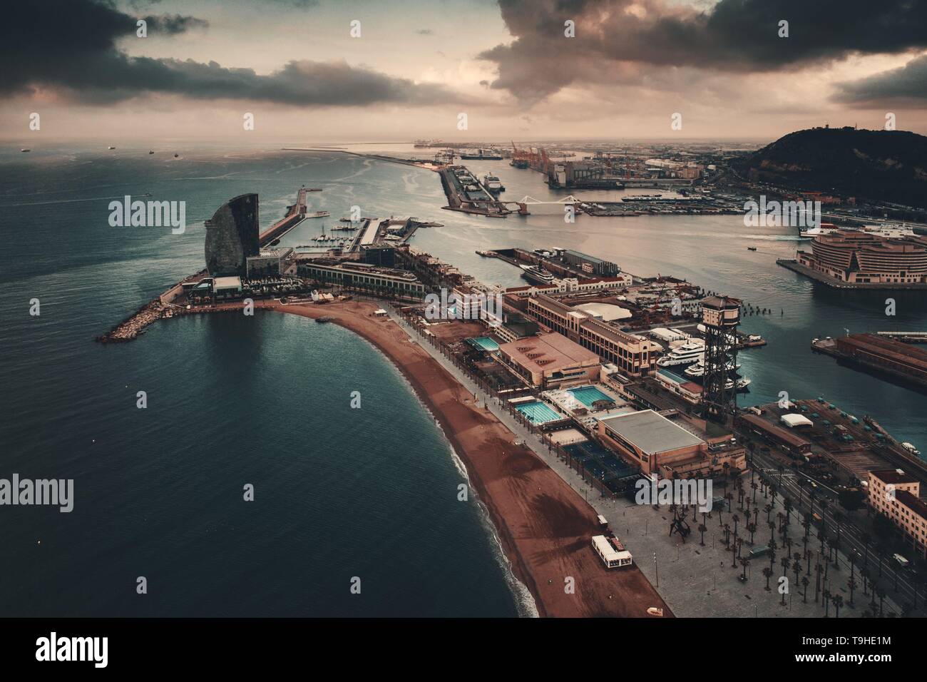 Barcelona coast pier aerial view in Spain Stock Photo - Alamy