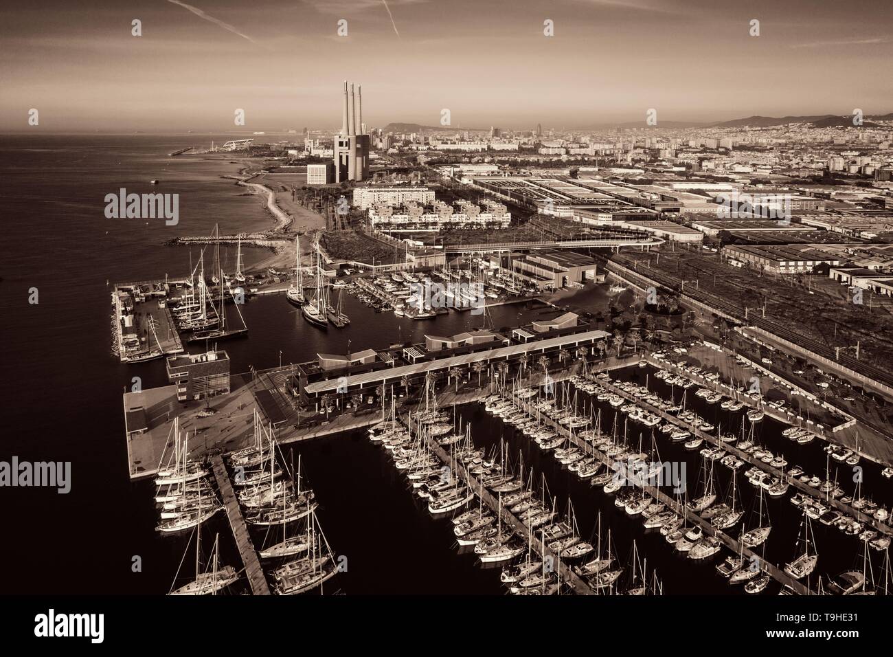 Barcelona coast pier aerial view in Spain Stock Photo - Alamy