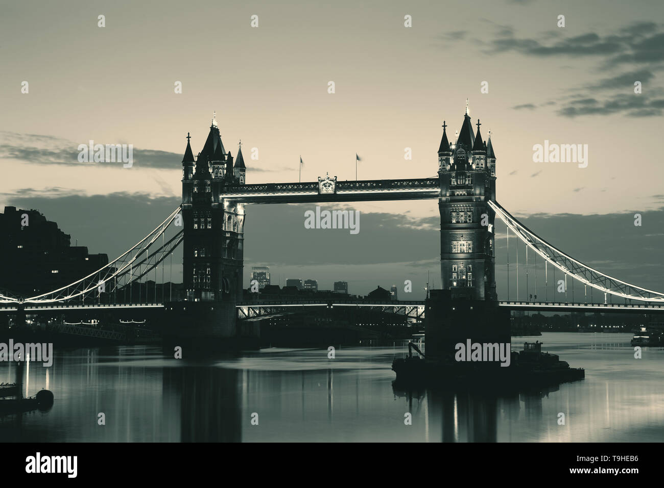 Tower Bridge silhouette over Thames River in London Stock Photo - Alamy