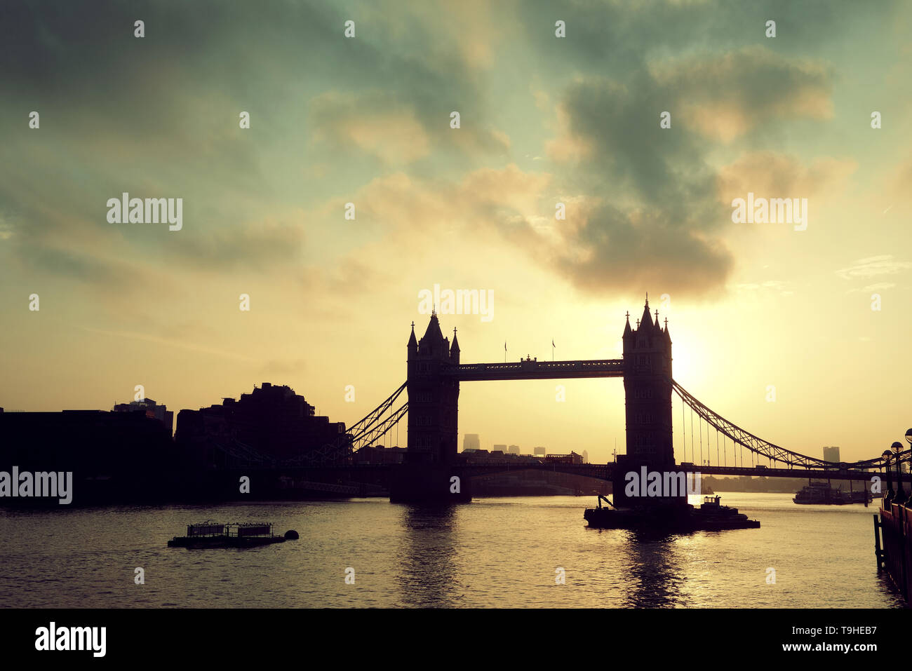 Tower Bridge silhouette over Thames River in London Stock Photo - Alamy