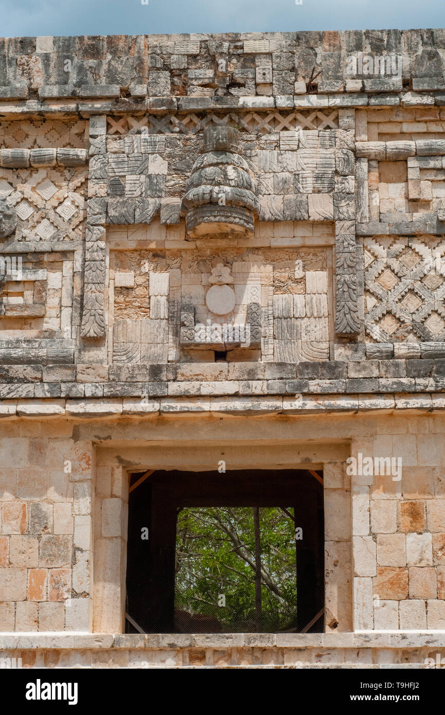 Architectural decors of a Mayan building, in the archaeological area of ...