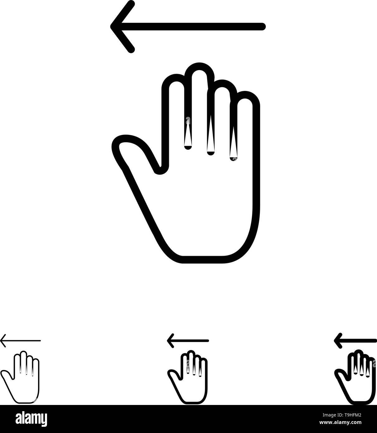 Hand, Arrow, Gestures, Left Bold and thin black line icon set Stock ...