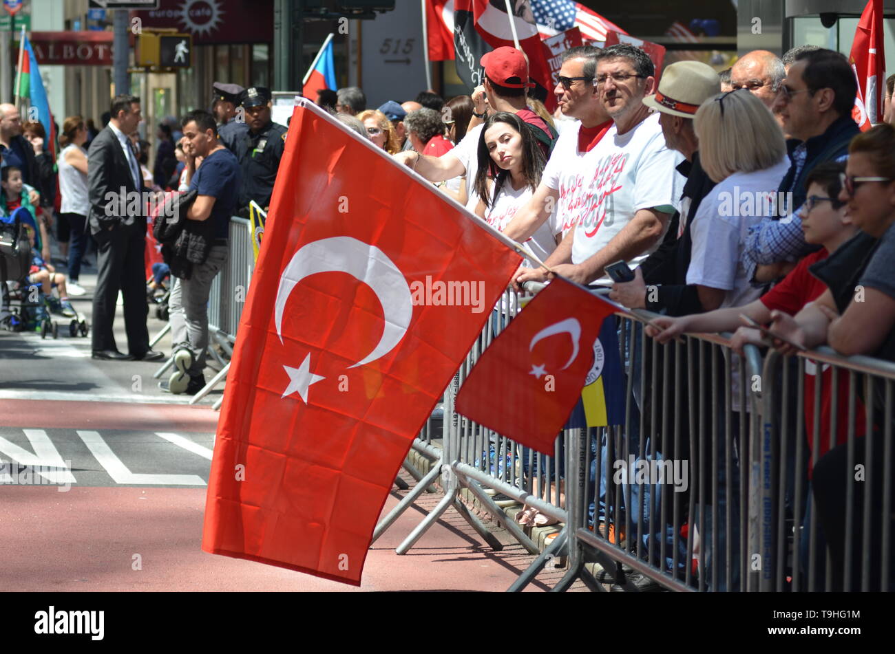New York,USA. 18th May, 2019. Spectators seen holding Turkey flag ...