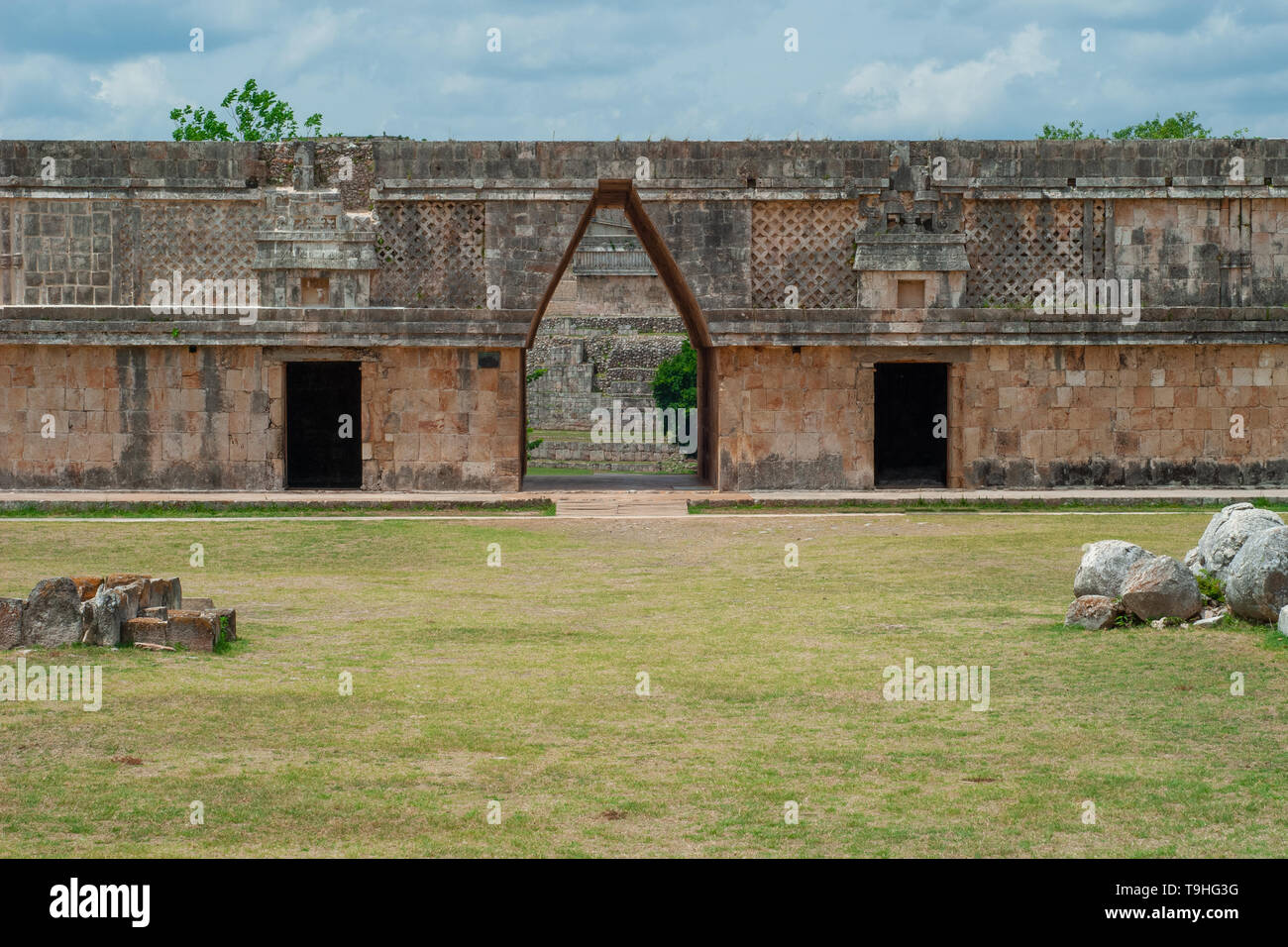 Architectural facade of a Mayan building, in the archaeological area of ...