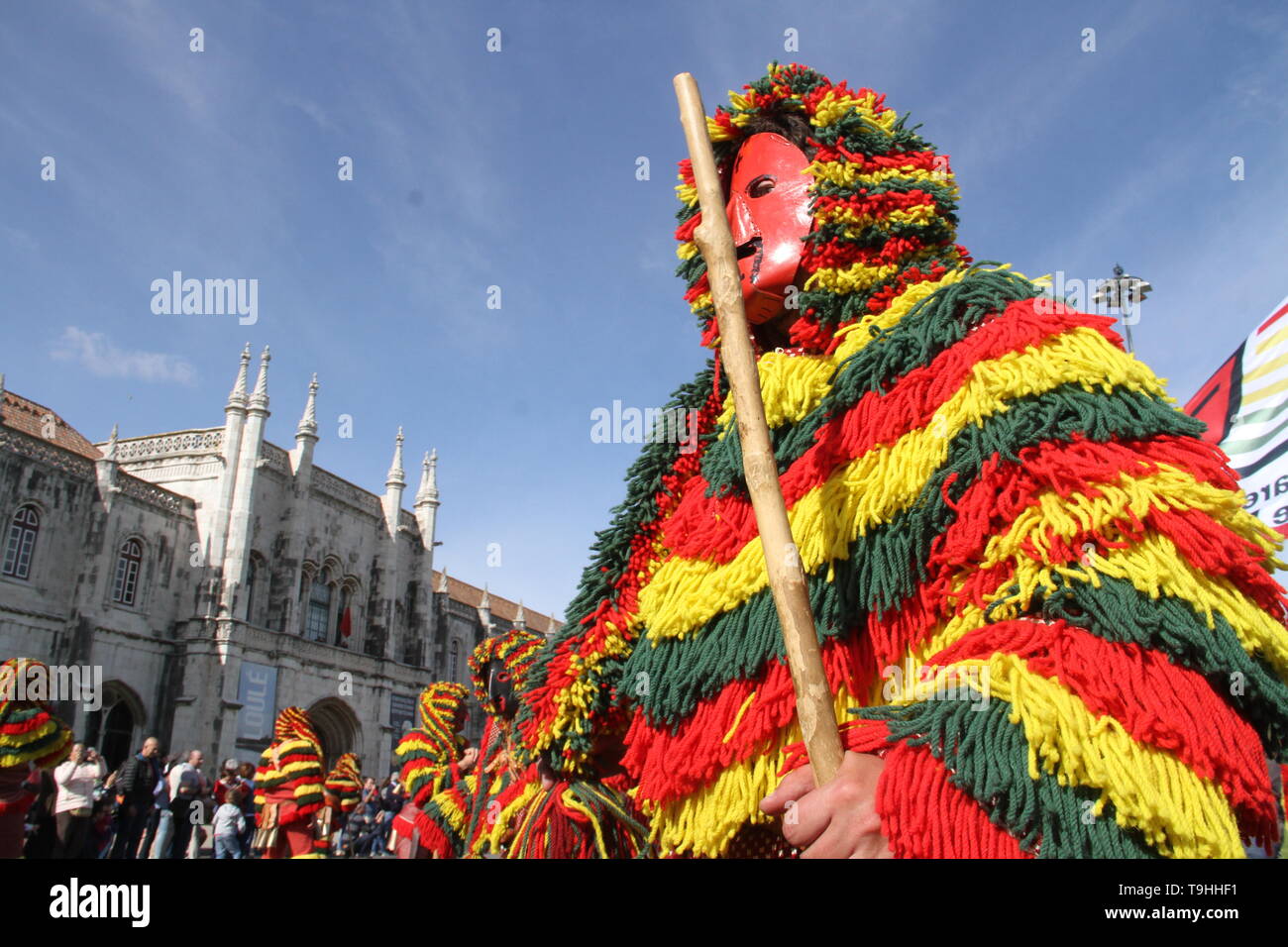 Lisbon, Portugal. 18th May, 2019. Iberican mask in Lisbon with a big ...
