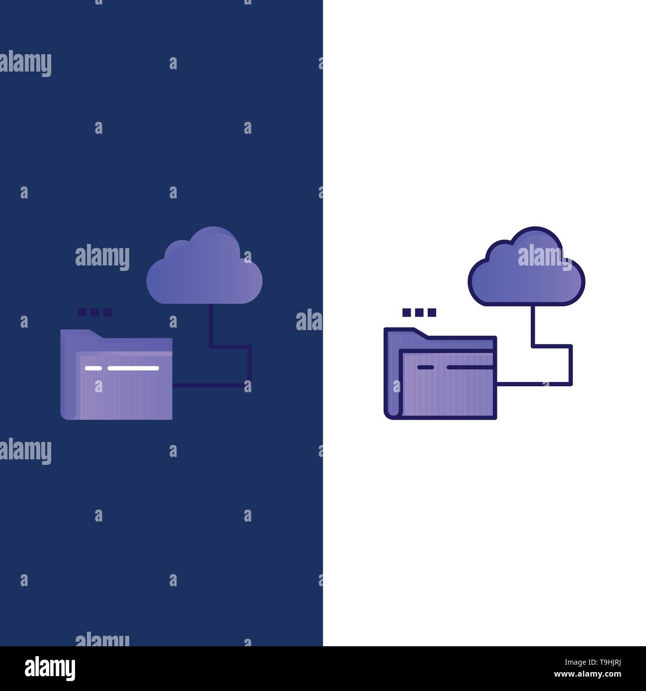 Cloud Folder Storage File Icons Flat And Line Filled Icon Set Vector Blue Background Stock