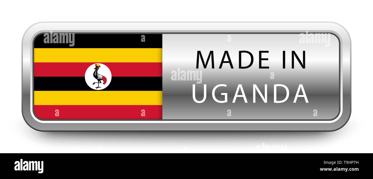 MADE IN UGANDA metallic badge with national flag Stock Photo - Alamy