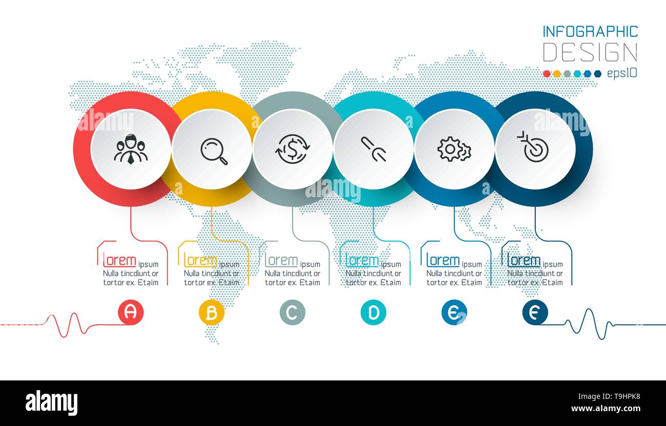 Infographic world map labels Cut Out Stock Images & Pictures - Alamy