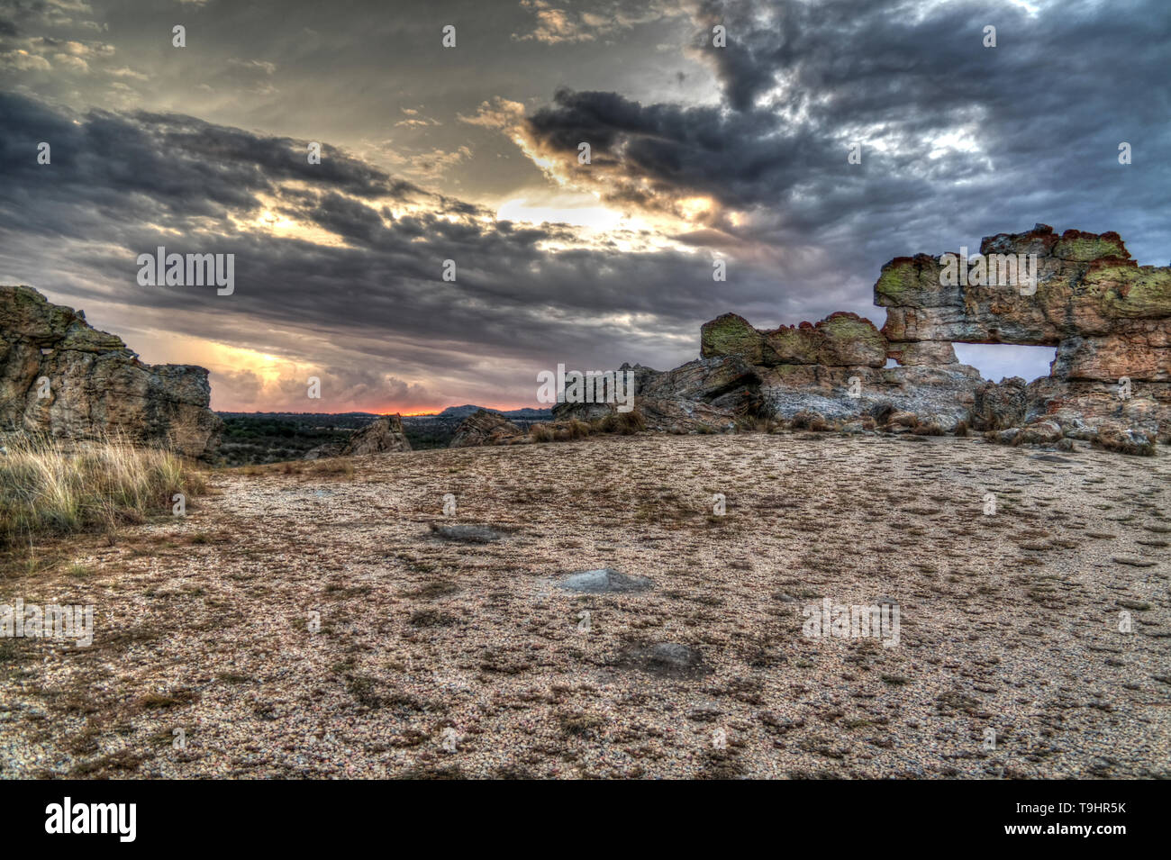 Abstract Rock formation aka window at Isalo national park at sunset in ...