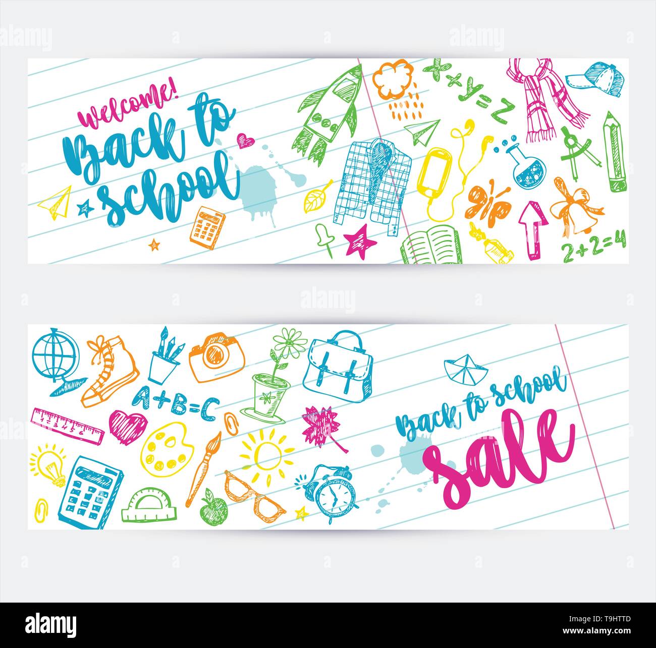 Back to school promo banner design. Vector background color crayons and ...