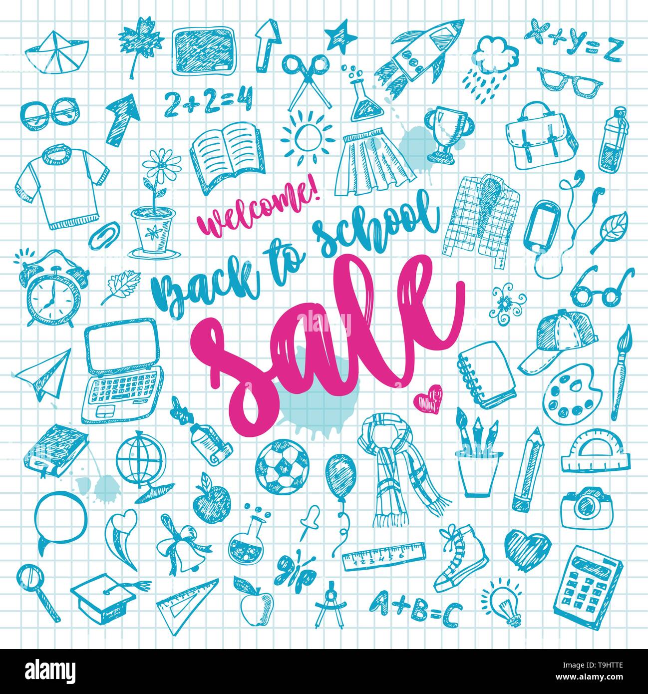 Back to school. Color doodle set from sale. Freehand drawing - Vector ...