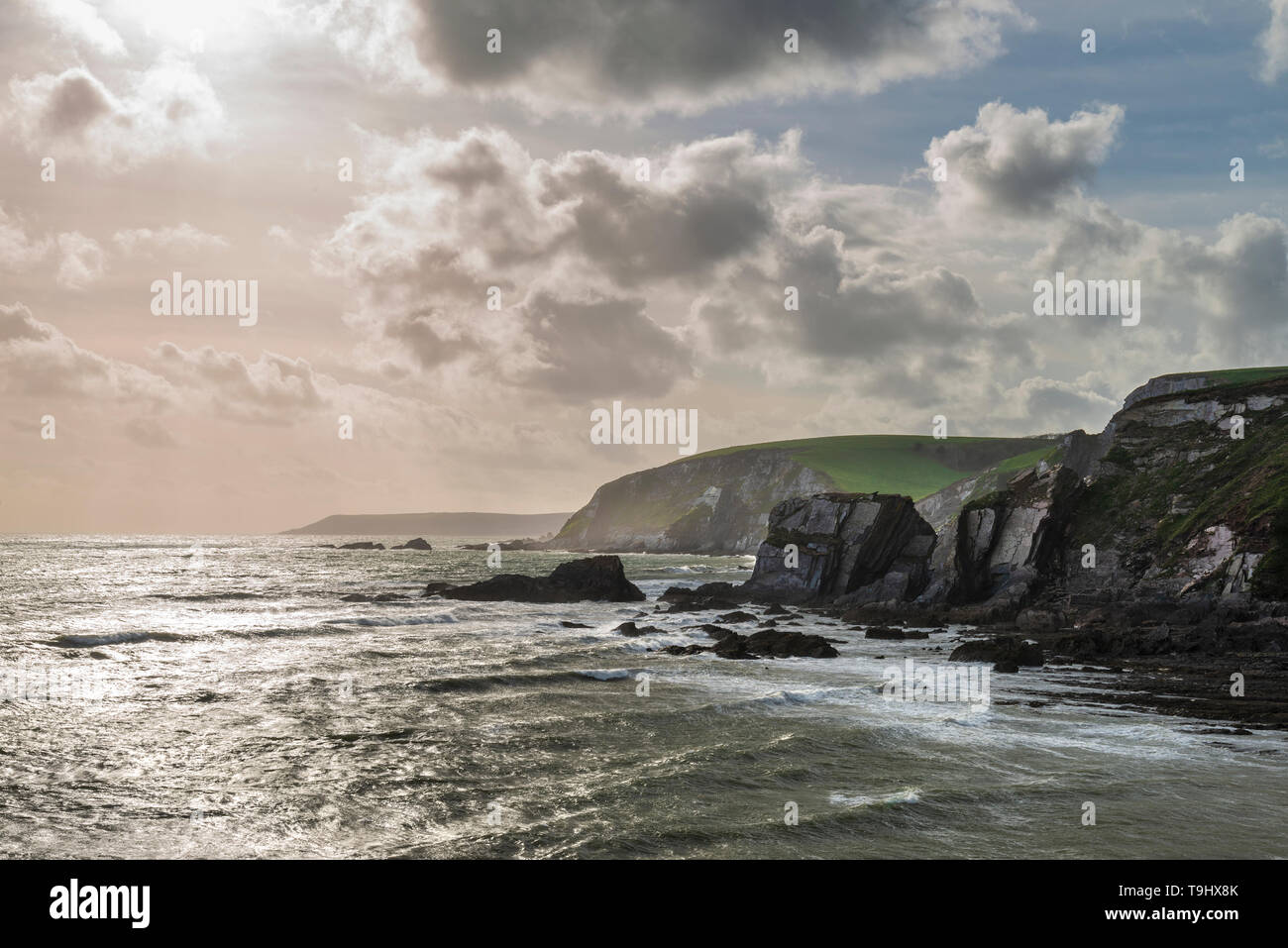 Beautiful late evening Spring landscape image of Ayrmer Cove on Devon ...