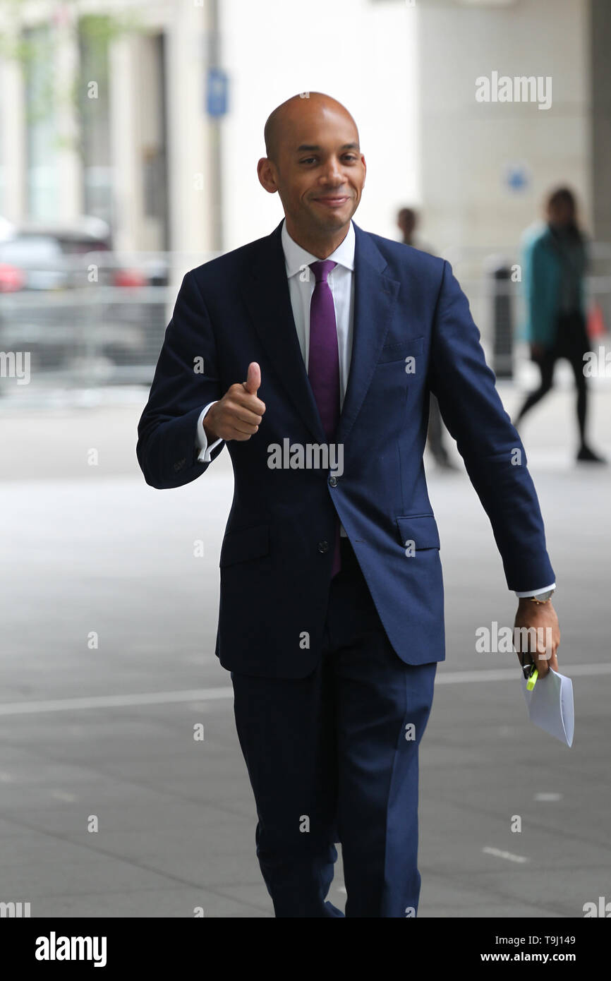 London, UK, 19th May 2019. Chuka Umunna seen at the BBC Studios in ...