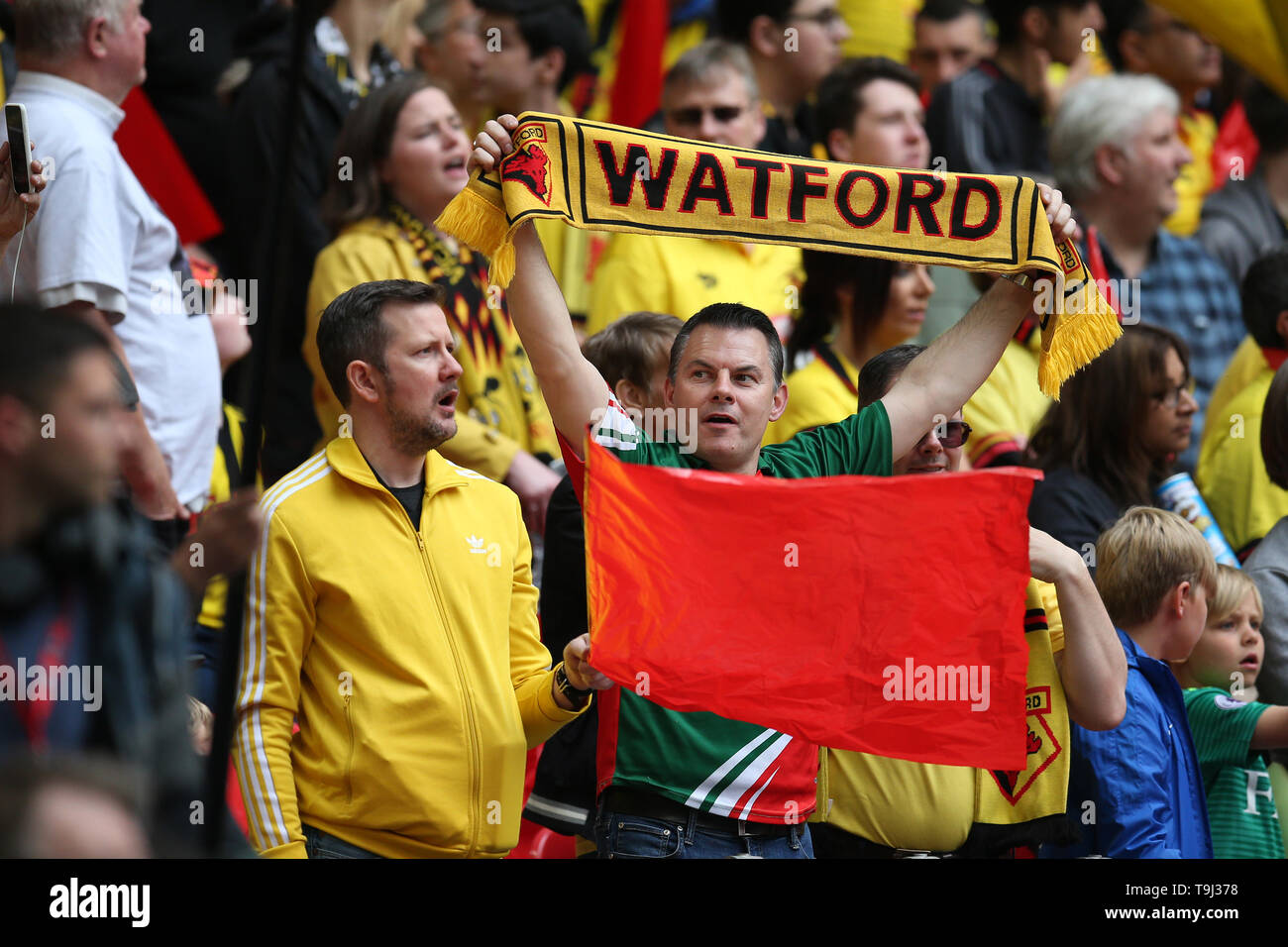 London, UK. 18th May, 2019. Watford fans ahead of k/o. The Emirates FA ...