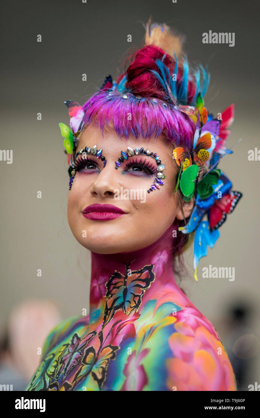 London, UK. 19 May 2019. A model wears a design at the International ...