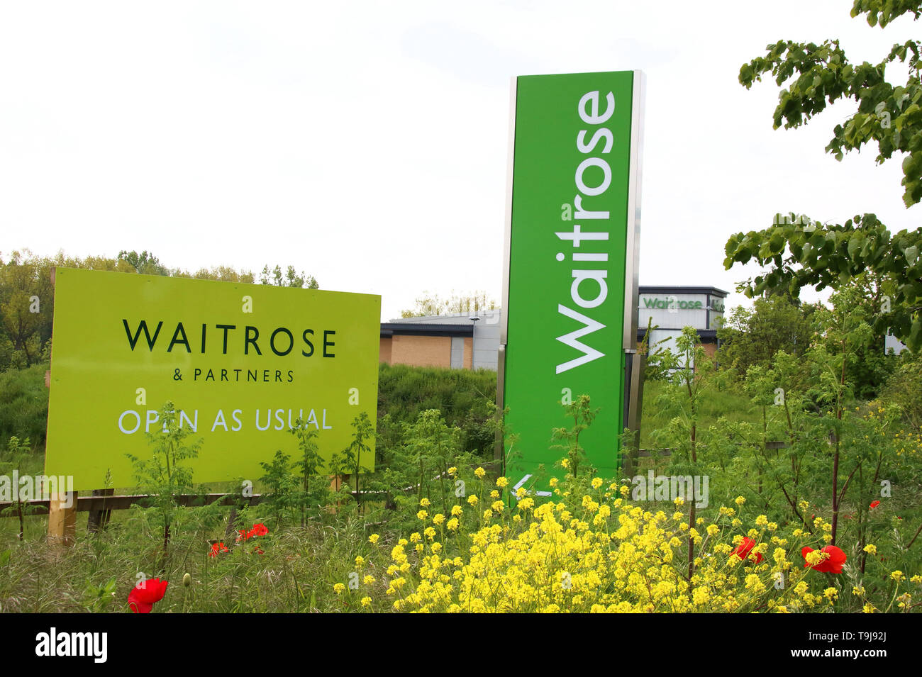United Kingdom. 19th May, 2019. A Waitrose store sign seen at the store ...