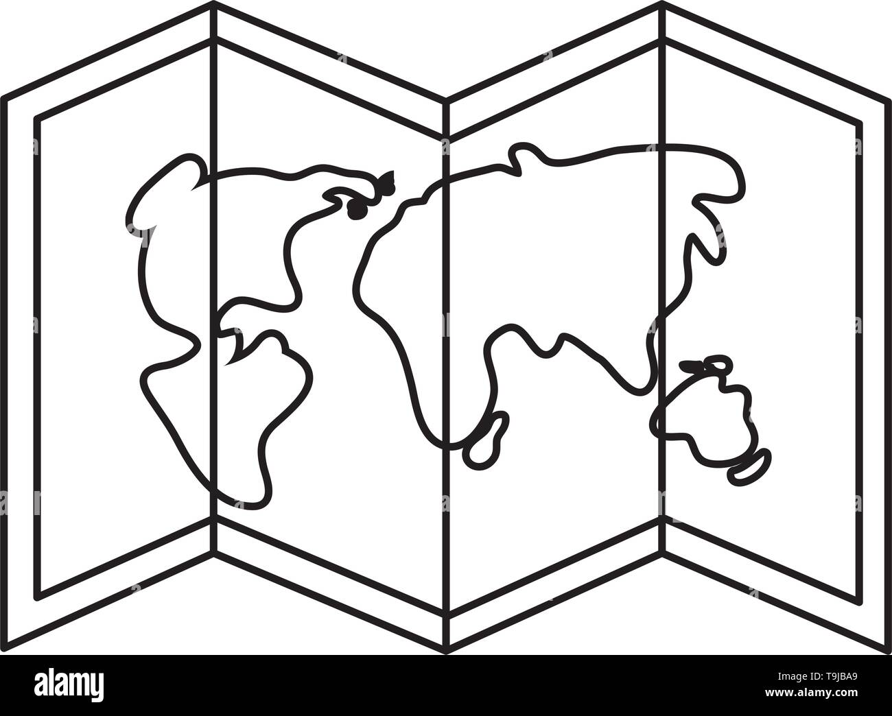 Tourist trip summer travel folded map countries and continents ...