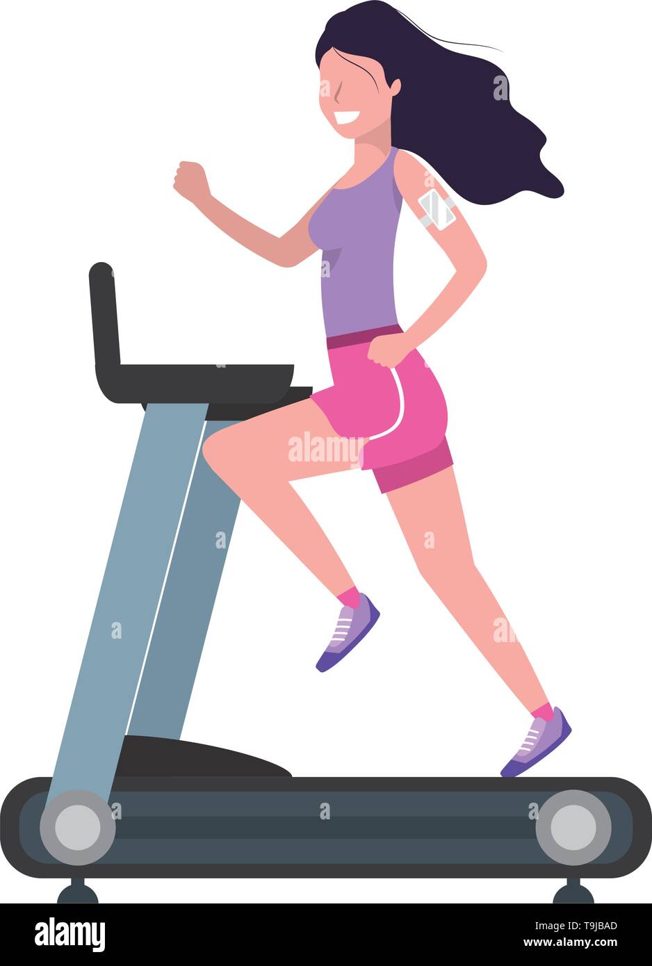 fitness exercise woman running over treadmill workout healthy fit ...