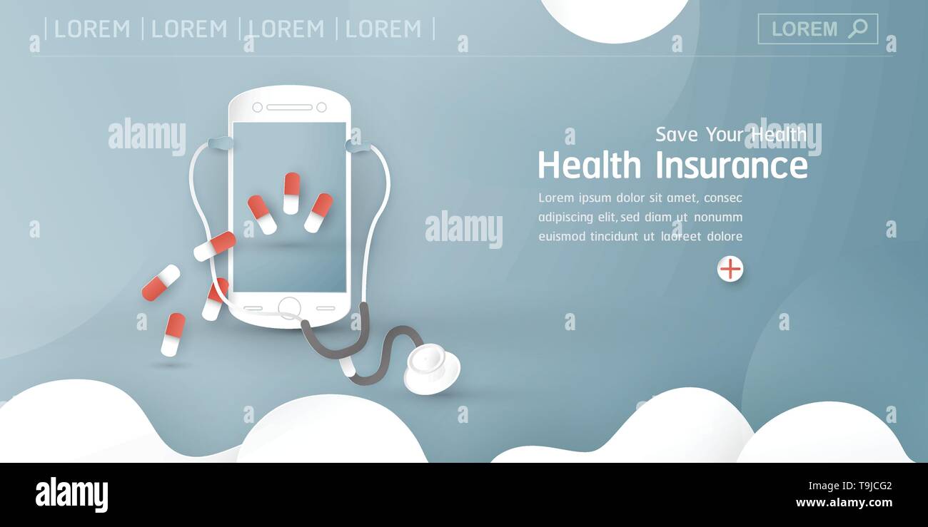 Vector illustration in concept of health insurance. Template element ...