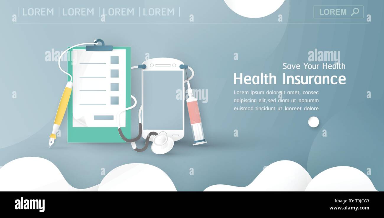 Vector illustration in concept of health insurance. Template element ...