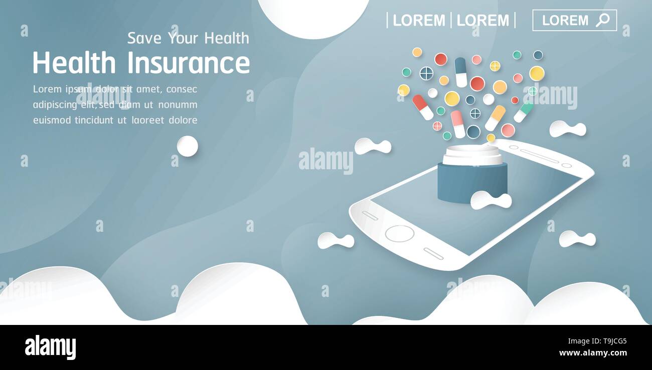 Vector illustration in concept of health insurance. Template element ...
