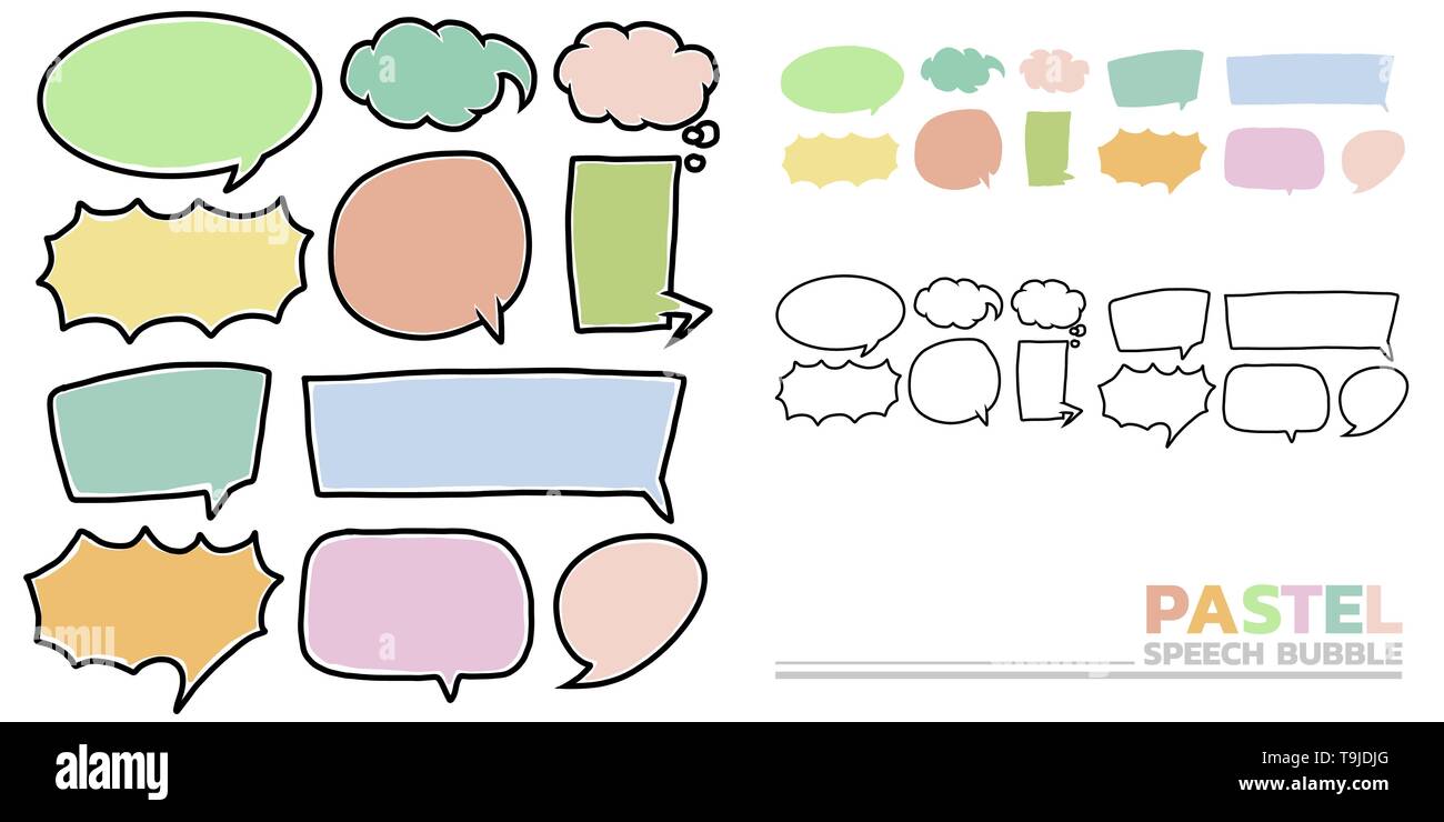drawing Speech Bubbles in pastel color theme with black borders vector ...