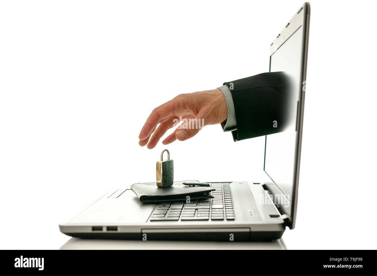 Hand coming out of laptop hi-res stock photography and images - Alamy
