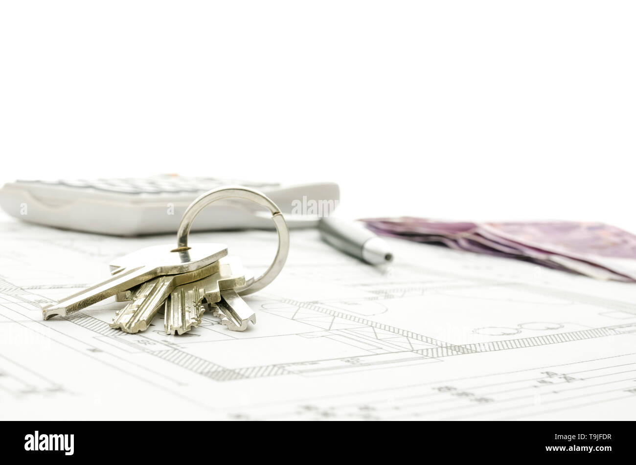 New house keys on blueprint. Copy space Stock Photo - Alamy