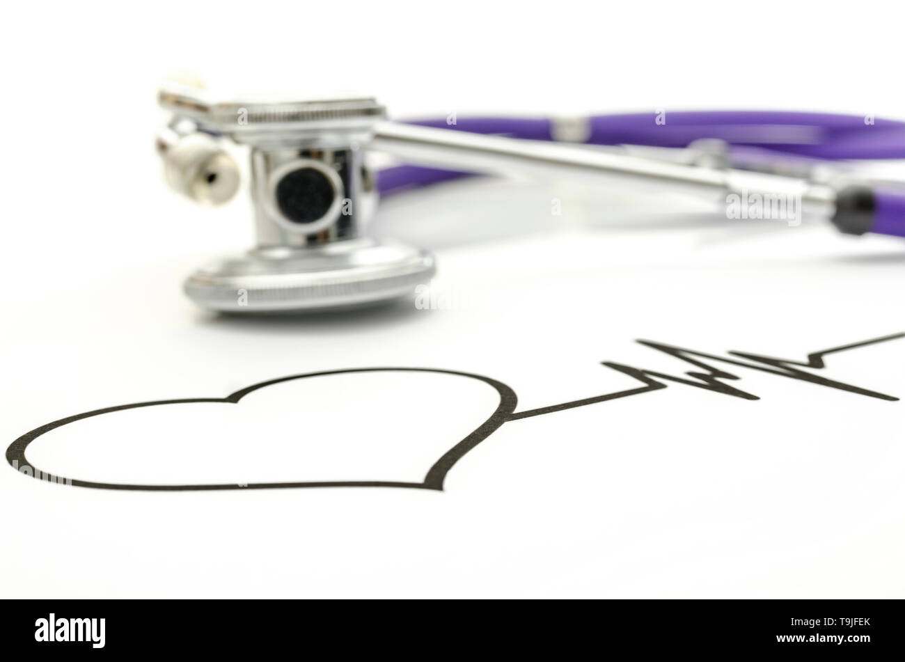 Hand drawn heart beating cardiograph and stethoscope next to it. Empty ...