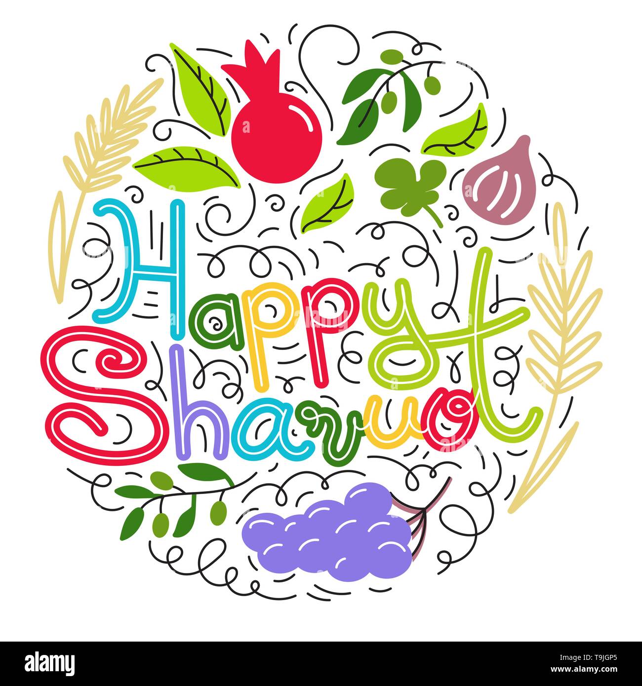 Happy Shavuot. Jewish holiday concept. Hand drawn doodle style ...