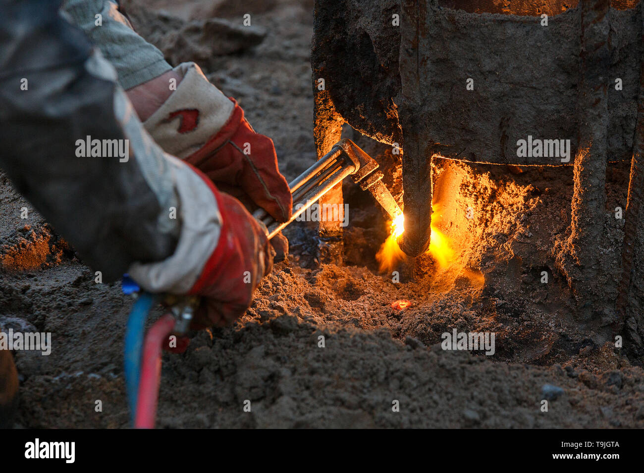 Welding machine with melting metal drops and sparks of sparks Stock ...