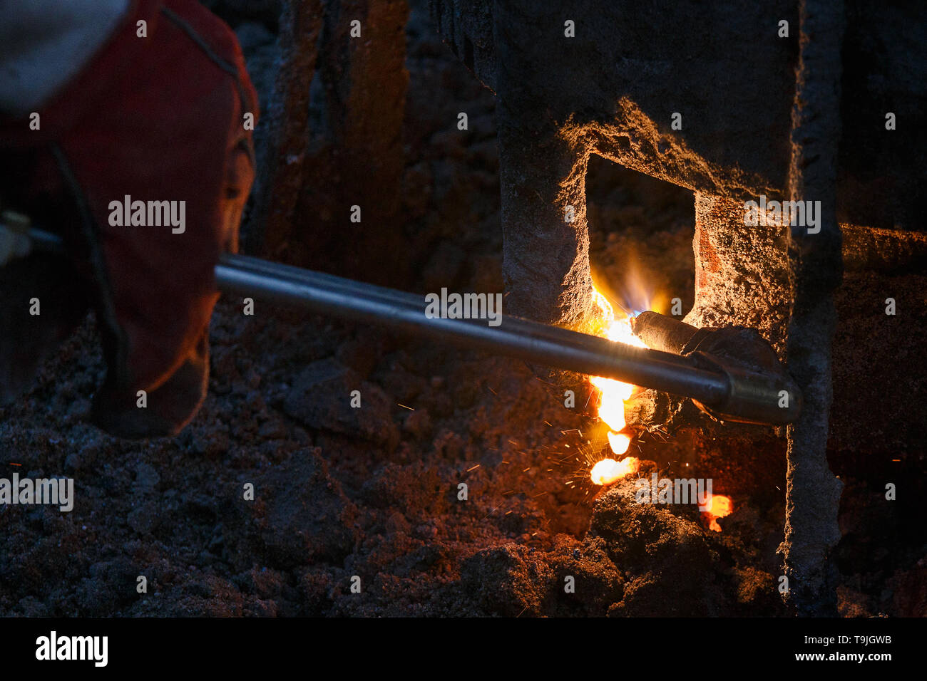 Welding machine with melting metal drops and sparks of sparks Stock ...