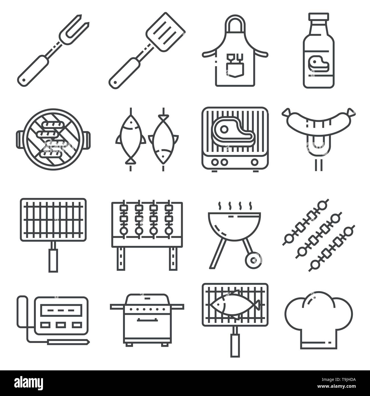 Barbecue BBQ Vector Line Icons. Contains such Icons as Steak, Ribs ...