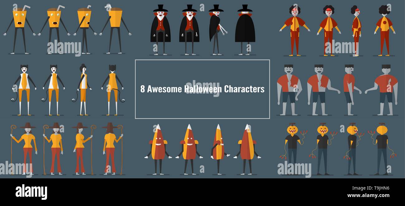 Character design of monsters for Halloween day, 31 October, Vector ...