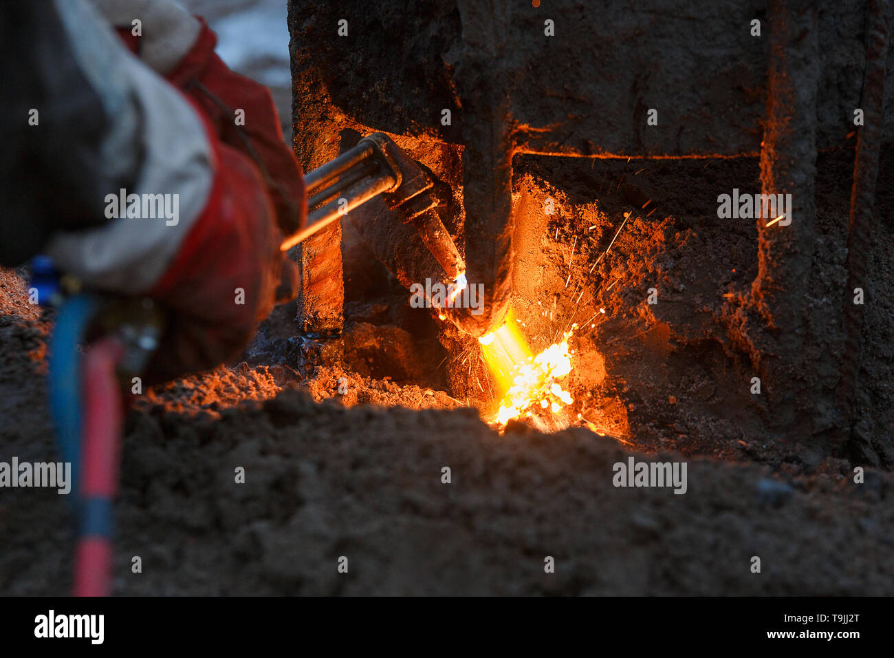 Welding machine with melting metal drops and sparks of sparks Stock ...