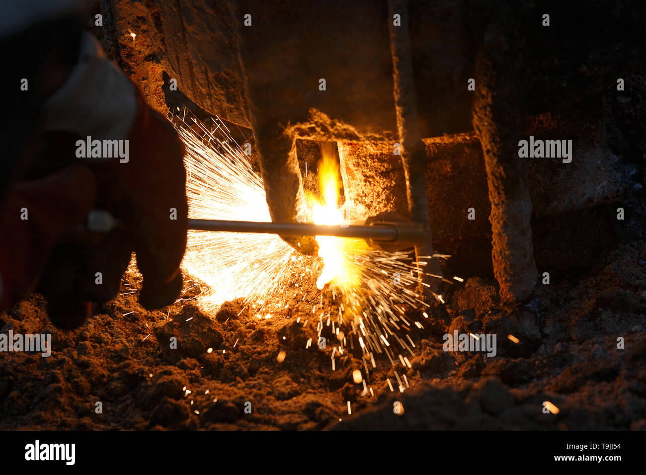 Welding machine with melting metal drops and sparks of sparks Stock ...