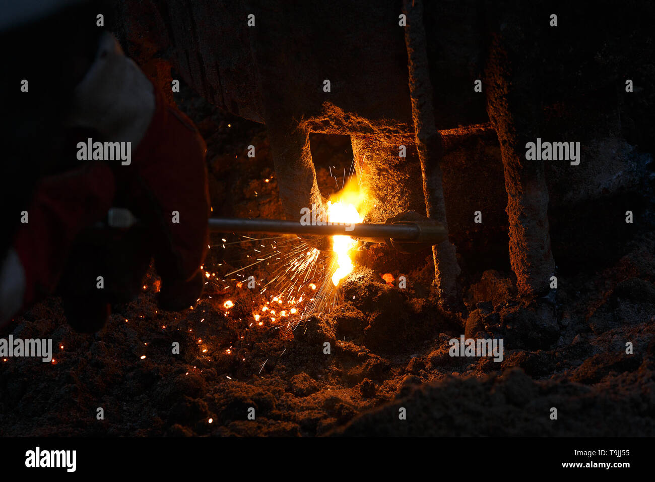 Welding machine with melting metal drops and sparks of sparks Stock ...