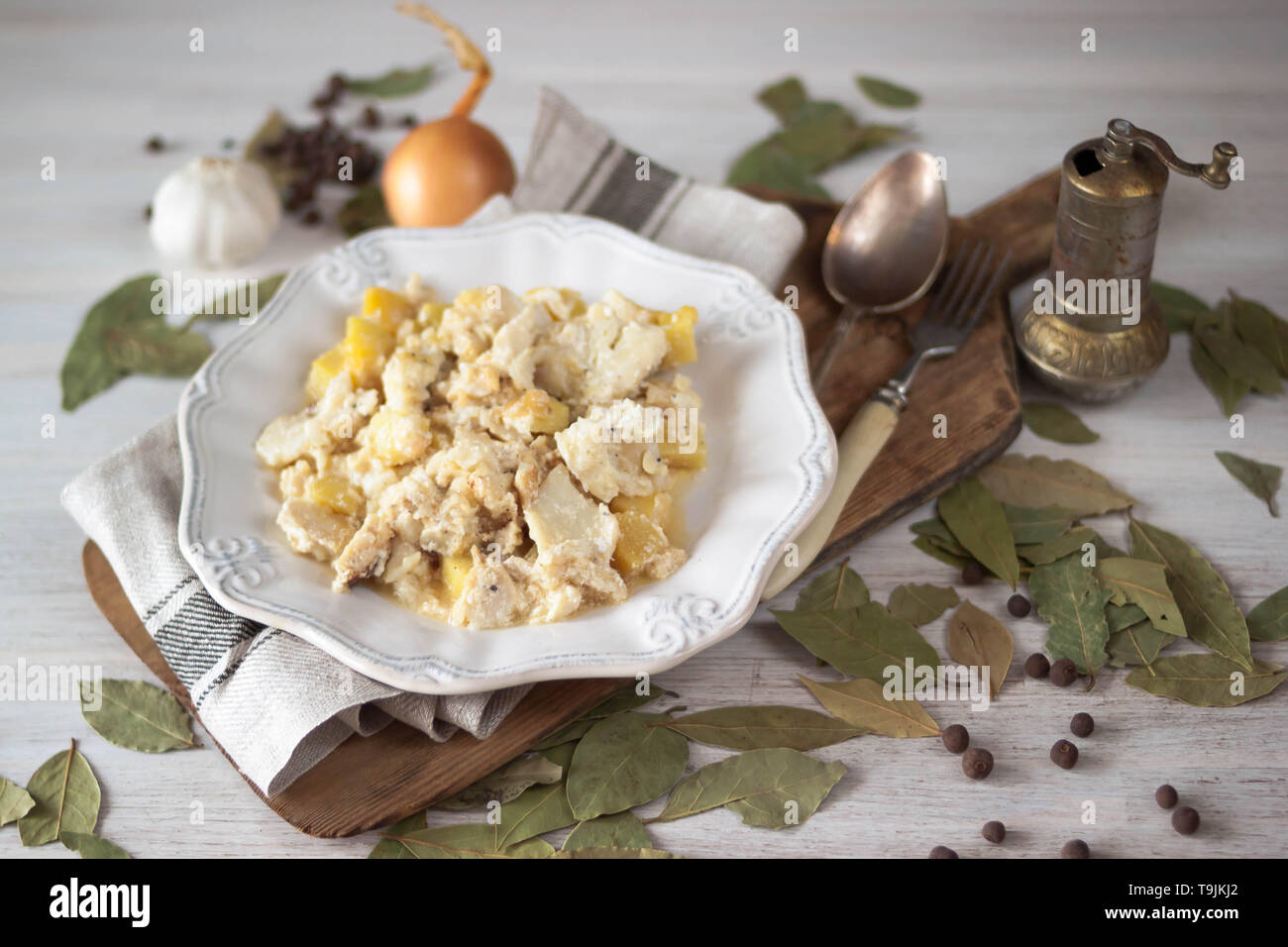 Bacalhau com natas Portuguese cuisine Traditional Portugal dish baked ...