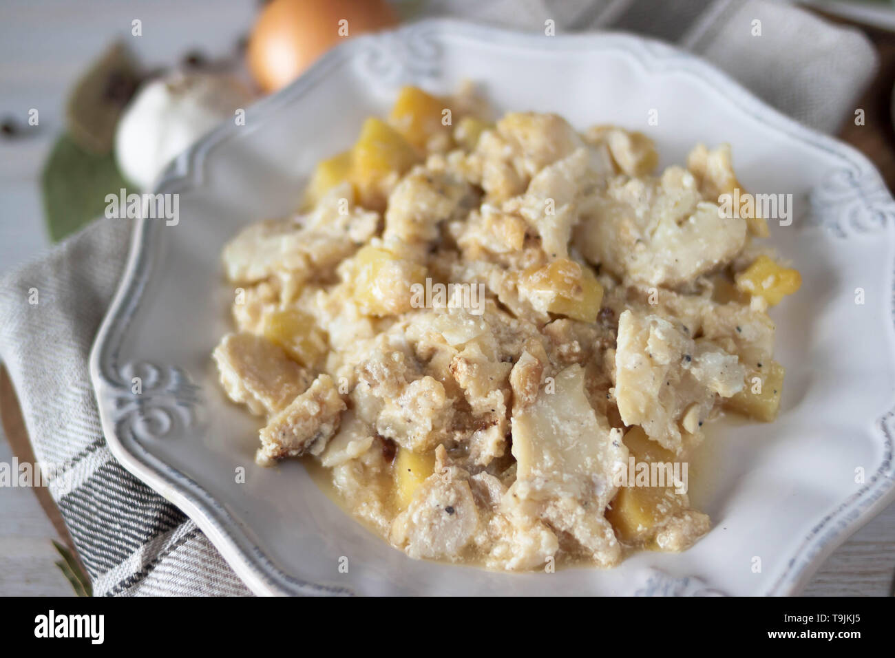 Bacalhau com natas Portuguese cuisine Traditional Portugal dish baked ...
