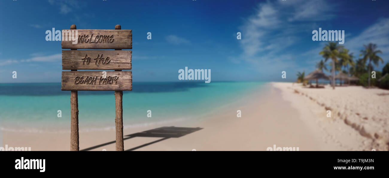 Summer Wooden Board Sign with Text, Welcome To The Beach Party At ...