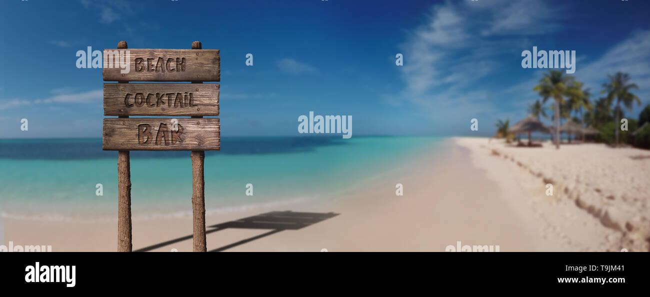 Summer Wooden Board Sign with Text, Beach Cocktail Bar At Beautiful ...